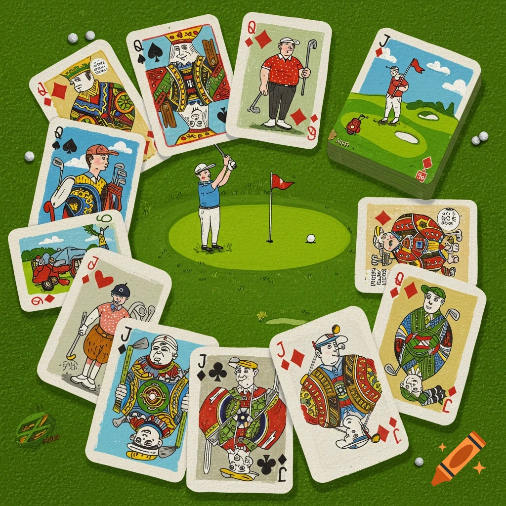 3D model of a red card game box, a stack of cards, and four playing ...