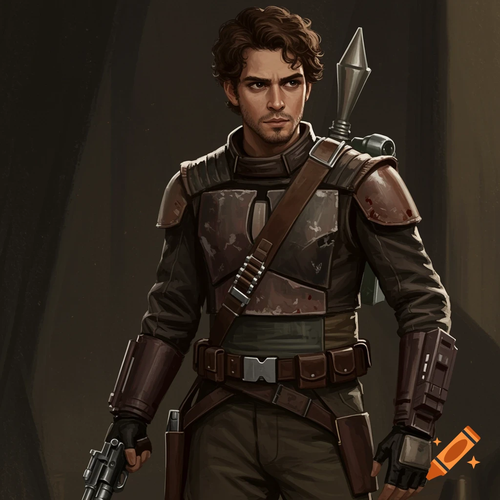 Young Caucasian male bounty hunter in Star Wars style on Craiyon