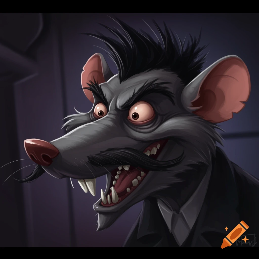 Cartoon rat resembling Count Orlok with a mustache and hair on Craiyon