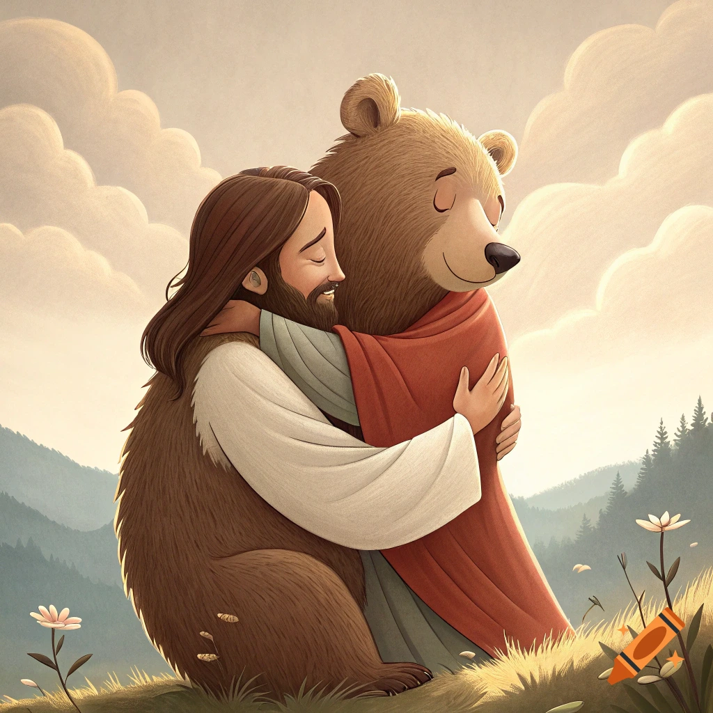 Bear hugging Jesus in a warm embrace on Craiyon