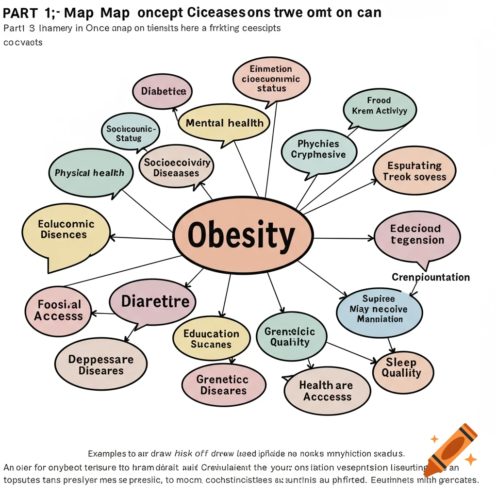 Concept map on obesity, including factors like physical health, mental ...