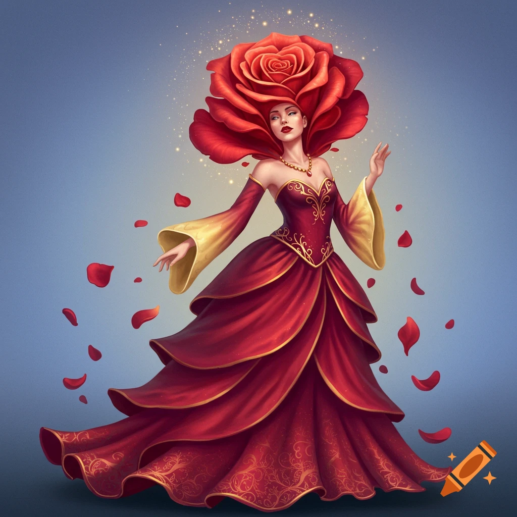 Lady transforming into a rose on Craiyon