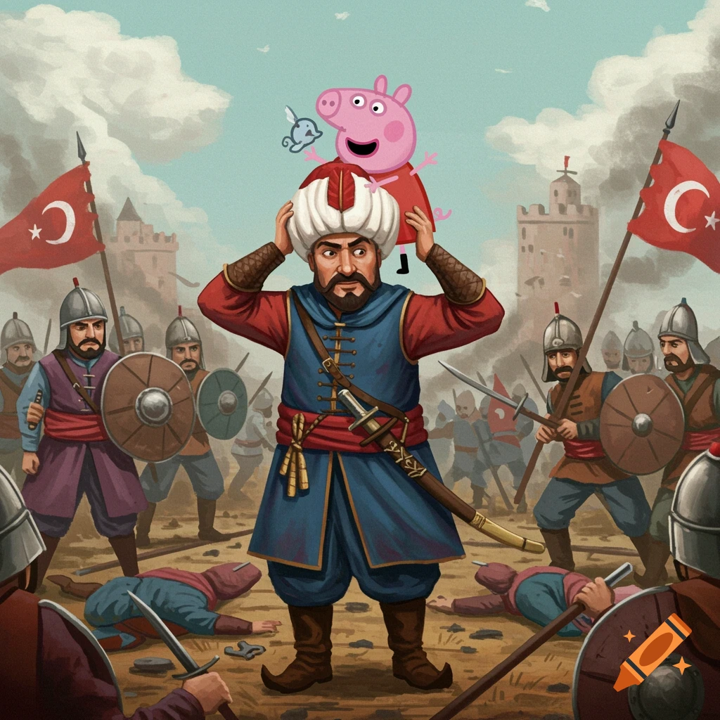 Ottoman soldier carrying Peppa Pig on Craiyon