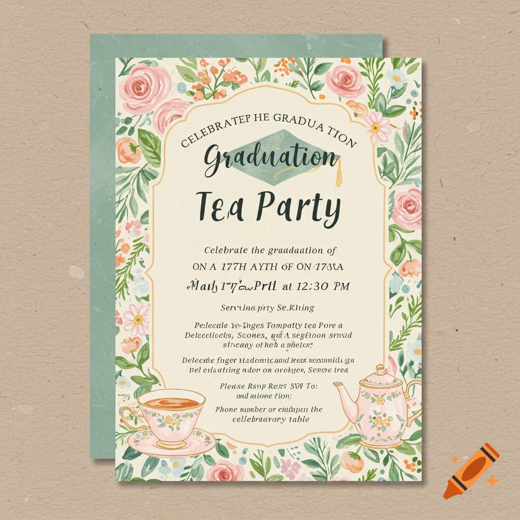 Graduation tea party invitation, May 17th on Craiyon