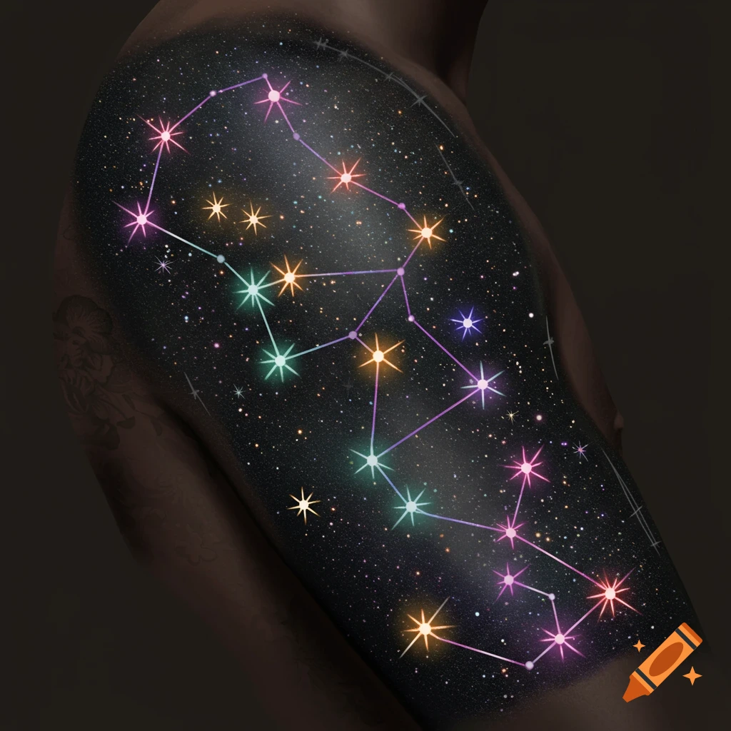 A tattoo of a starry galaxy and constellation on a person's arm. on Craiyon
