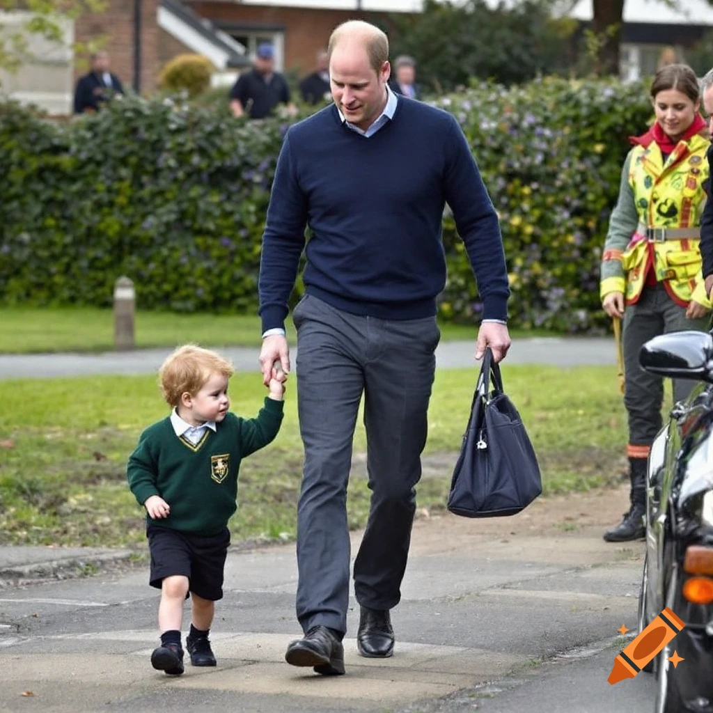 Prince George walking home from school with his dad on Craiyon
