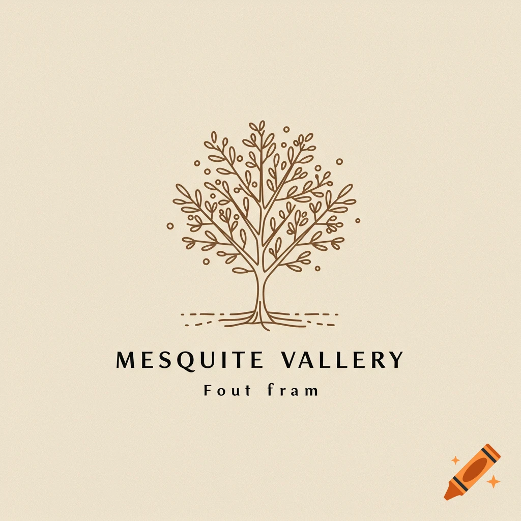 Mesquite Valley Farm logo with lineart mesquite tree on Craiyon
