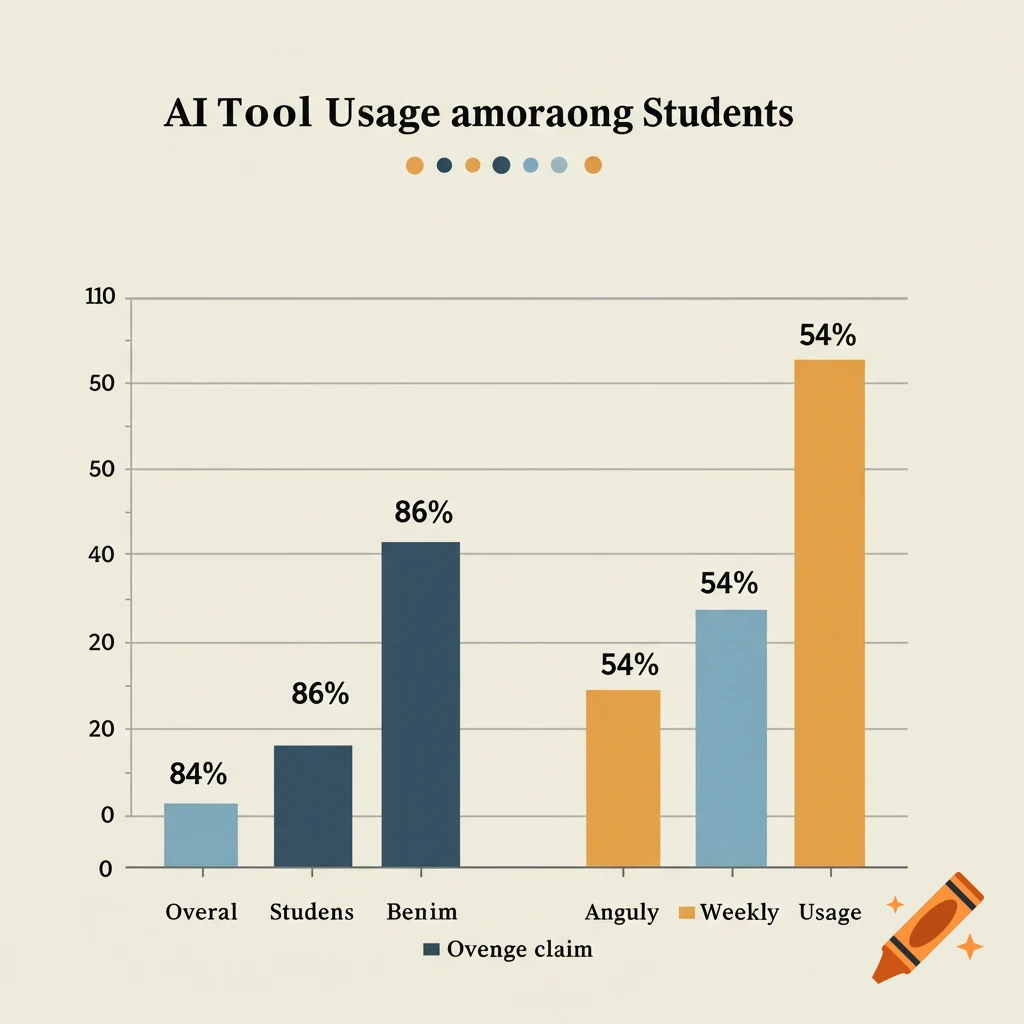 Graph showing 86% of students use AI, 54% weekly on Craiyon