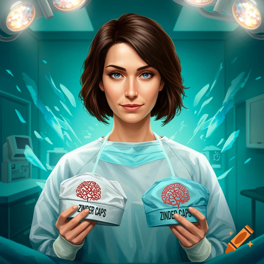 Belgian neurosurgeon selling Zinder surgical caps on Craiyon