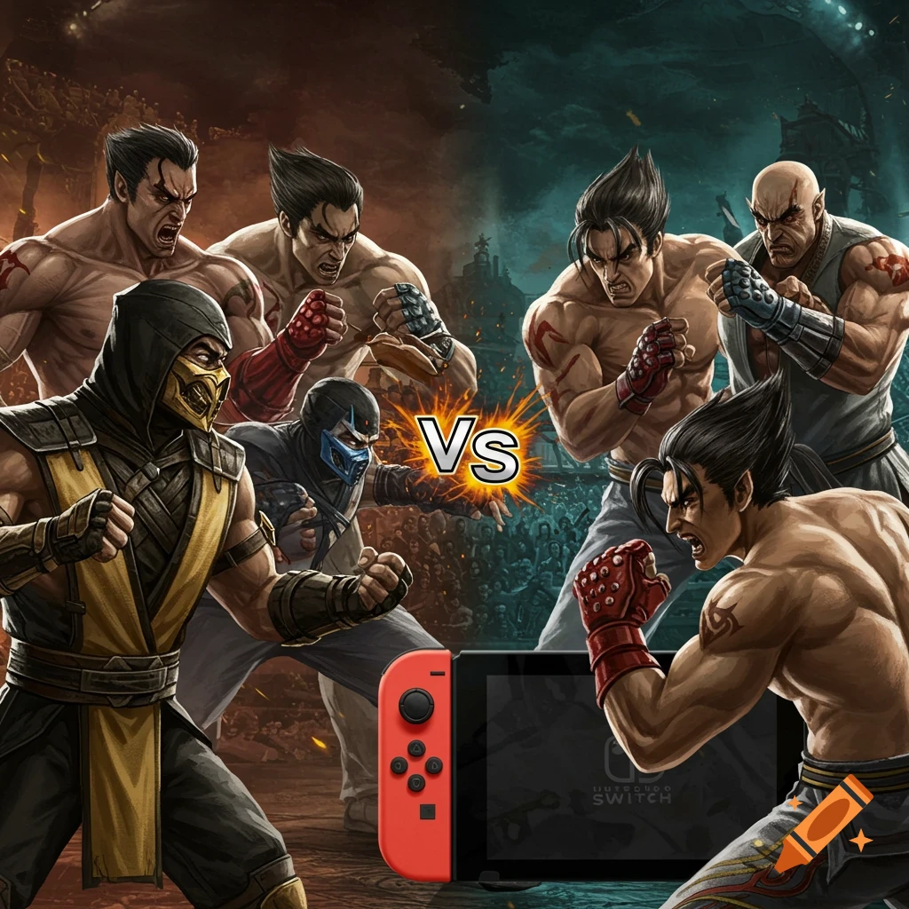 Fighting game characters like Scorpion and Sub-Zero facing off, with a ...