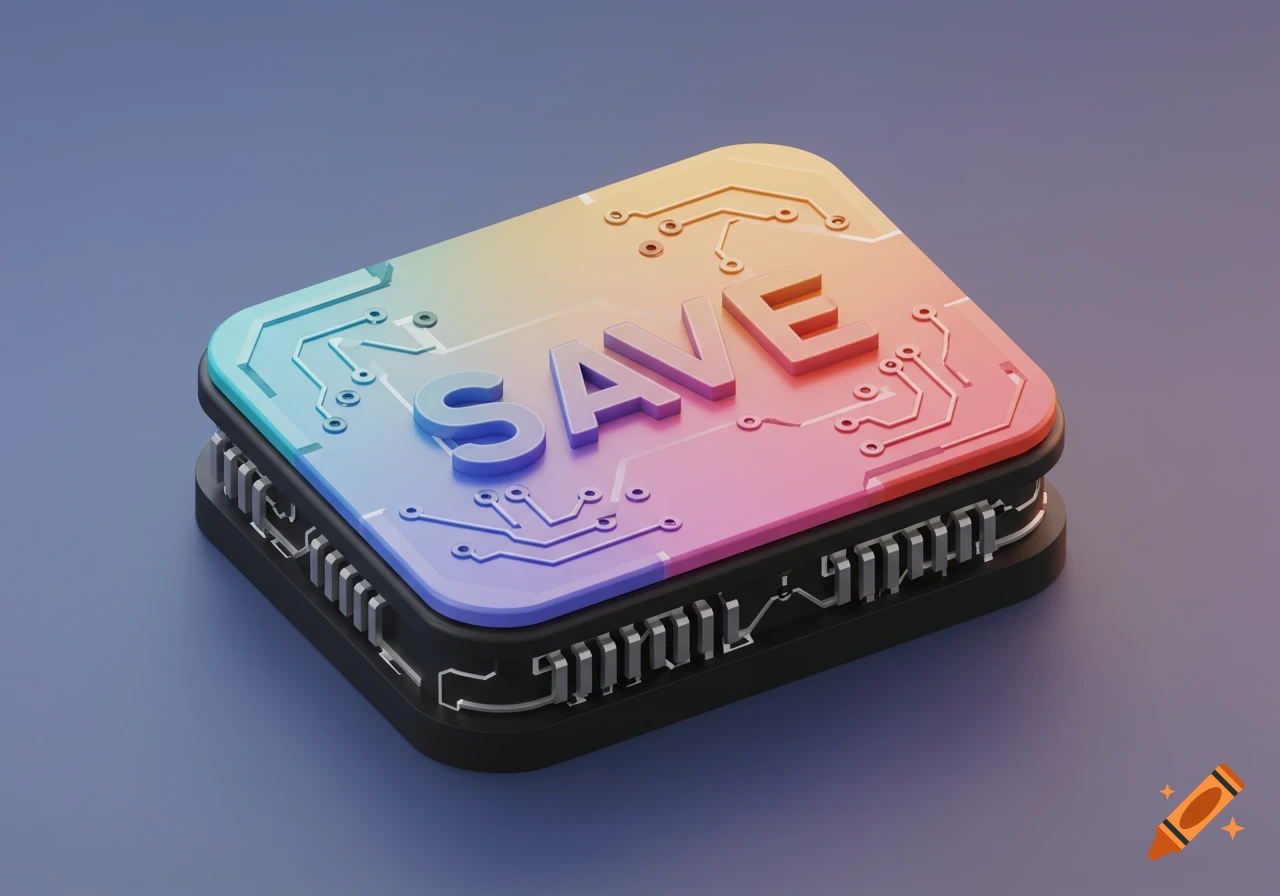 3D reflective save icon, colorful and unique on Craiyon