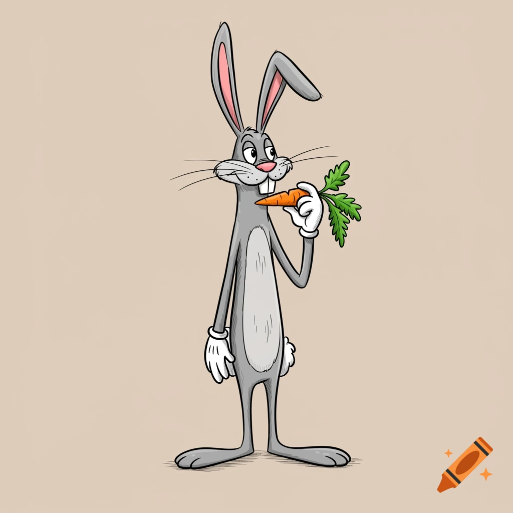 2D cartoon gray bunny with carrot on Craiyon