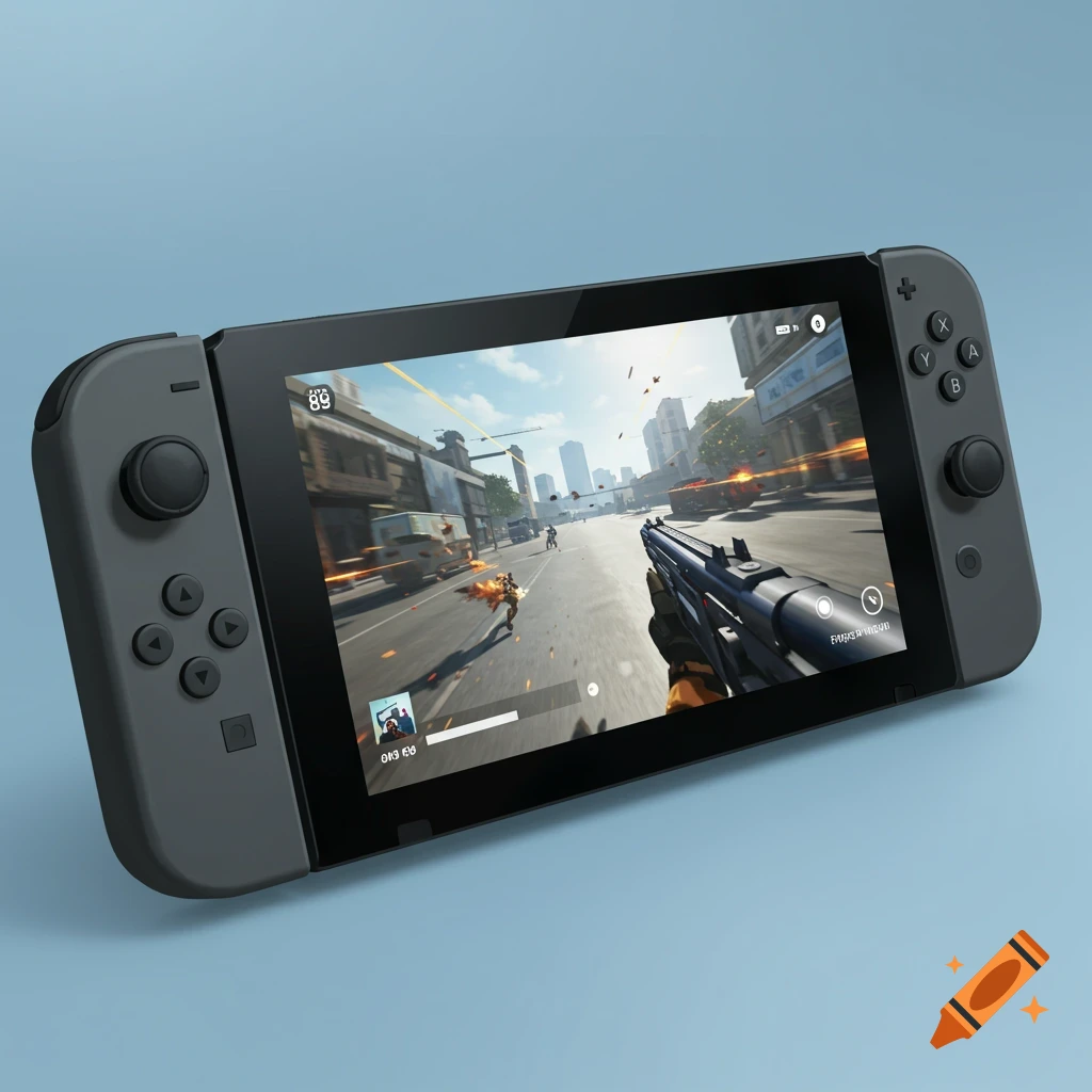 A Nintendo Switch console displaying a video game on its screen ...