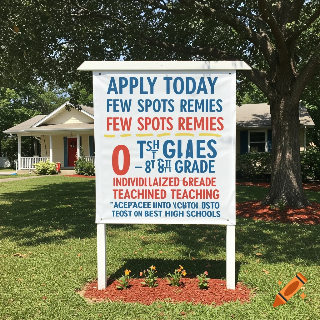 Yard sign advertising school application: Apply Today, Few Spots Remain ...