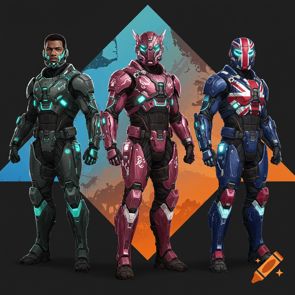 Logo featuring three men in Tek armor based on Ark Survival Ascended ...