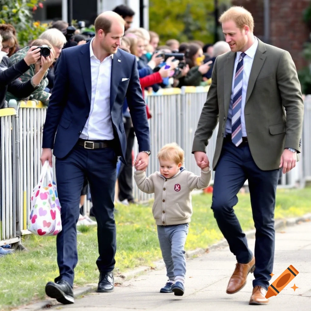 Prince George walking home from school with his dad on Craiyon