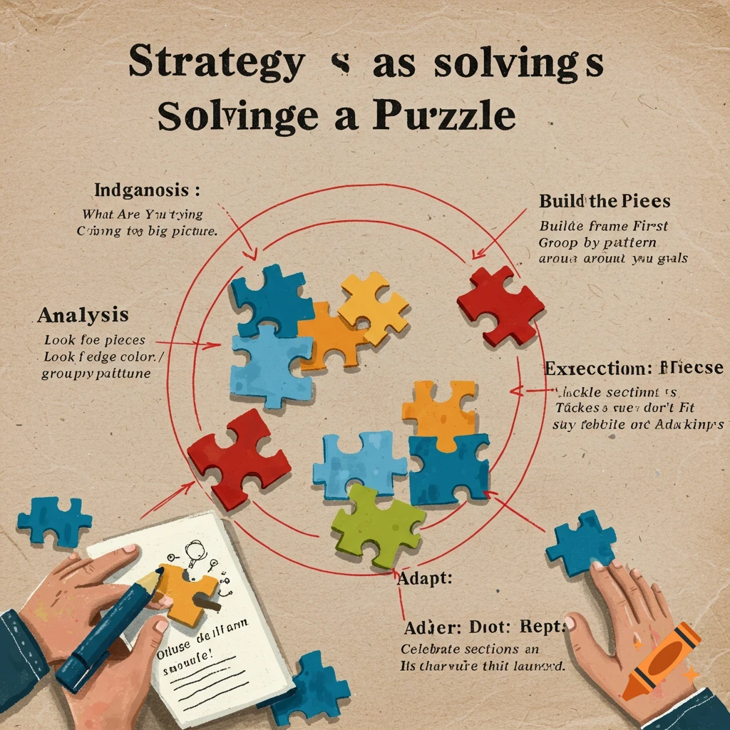 Strategy as solving a puzzle visual layout template on Craiyon