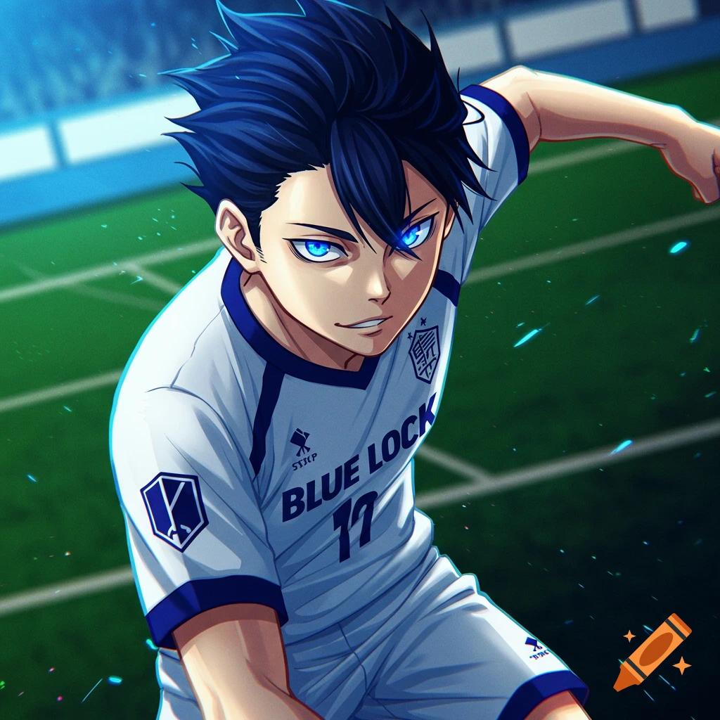 Anime style illustration of a male soccer player in a white and blue ...