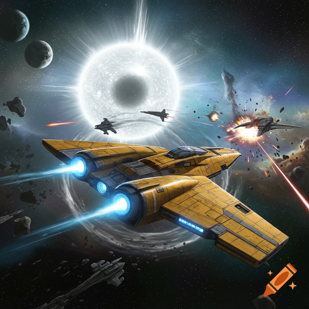 Elite Dangerous Federal Corvette fighting ships near a white dwarf star ...