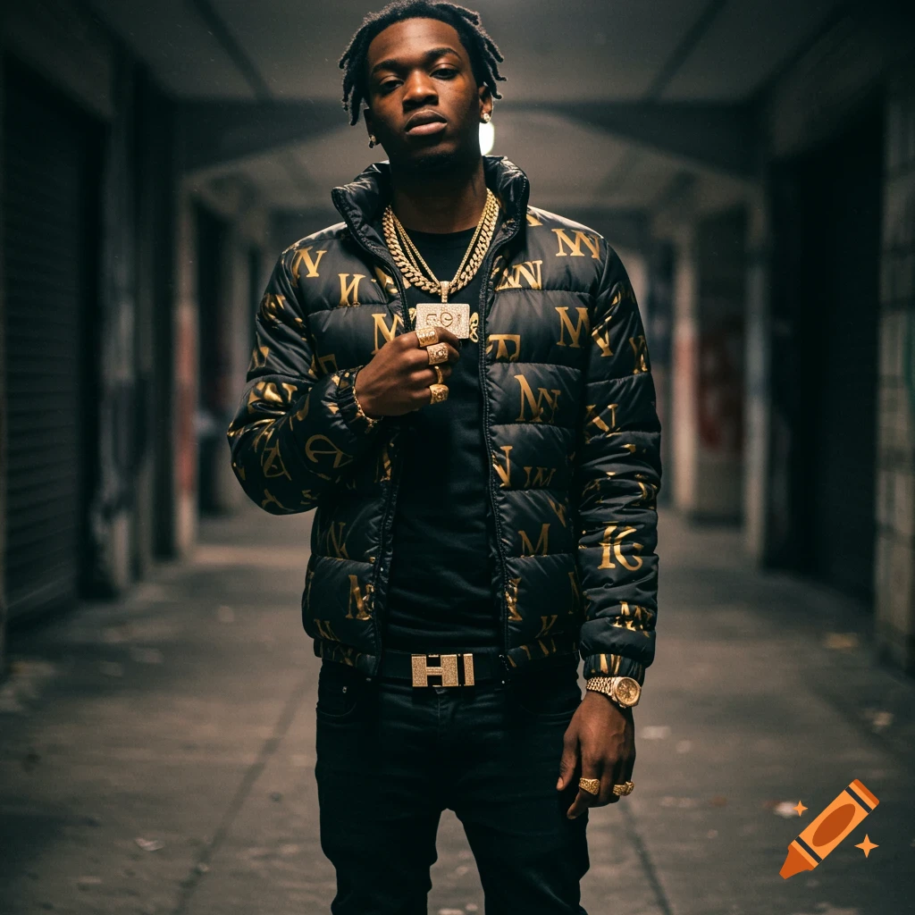 Thug wearing gold jewelry on Craiyon