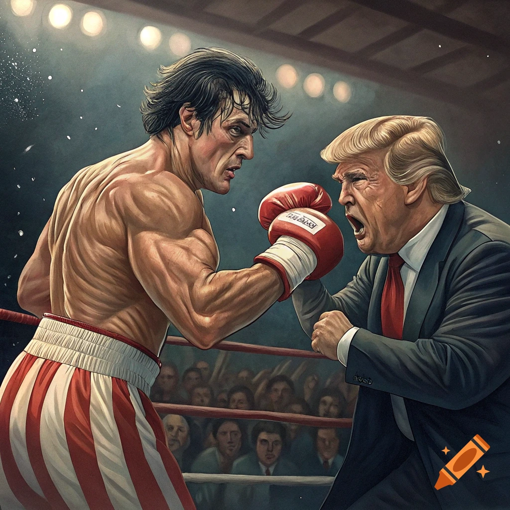 Stylized illustration of Rocky Balboa in boxing gear sparring with ...