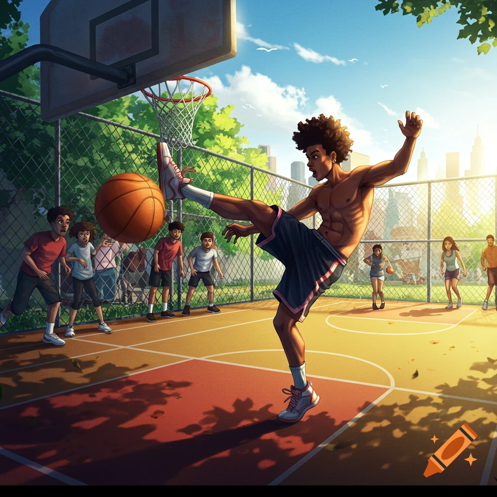 Kicking a basketball on Craiyon