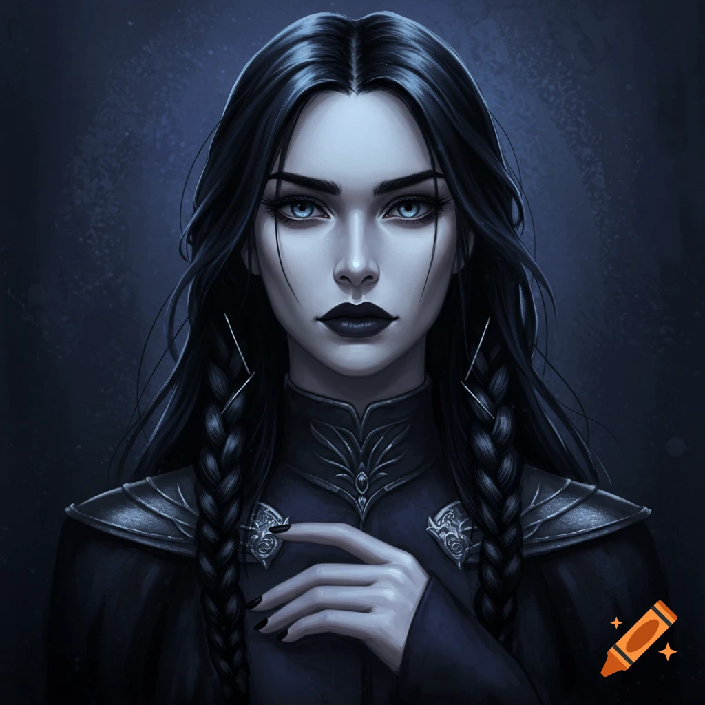 Ilyria, a beautiful woman with ink-black hair, blue-gray eyes, and ...