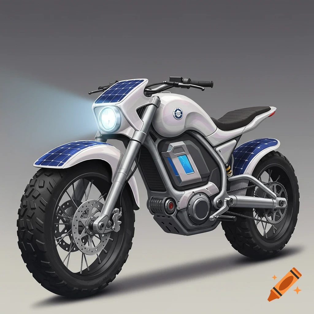 Futuristic electric bike with solar panel fenders on Craiyon