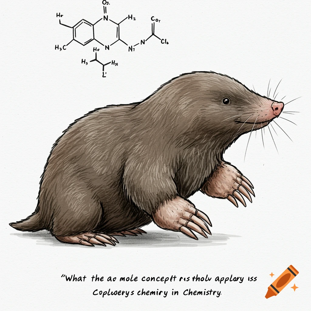 Drawing of a mole animal with chemistry explanation and mole acronym ...