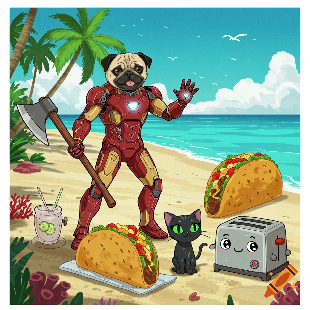 Comic style drawing of a Coke can dressed as Iron Man on Craiyon