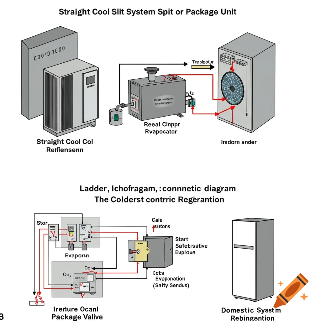 Pictorial and ladder schematic diagrams for cooling, heat pump, and ...