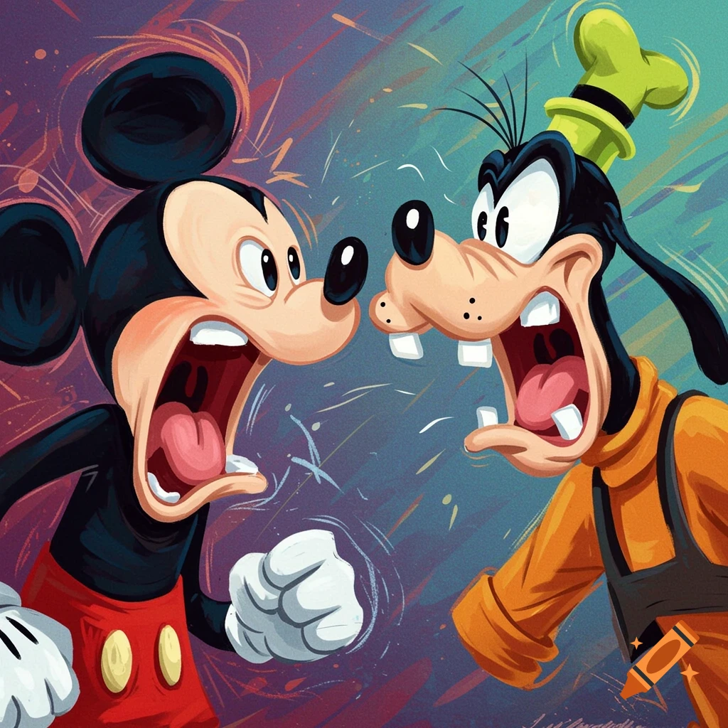 A smiling cartoon Goofy character sits in a vibrant green field under a ...