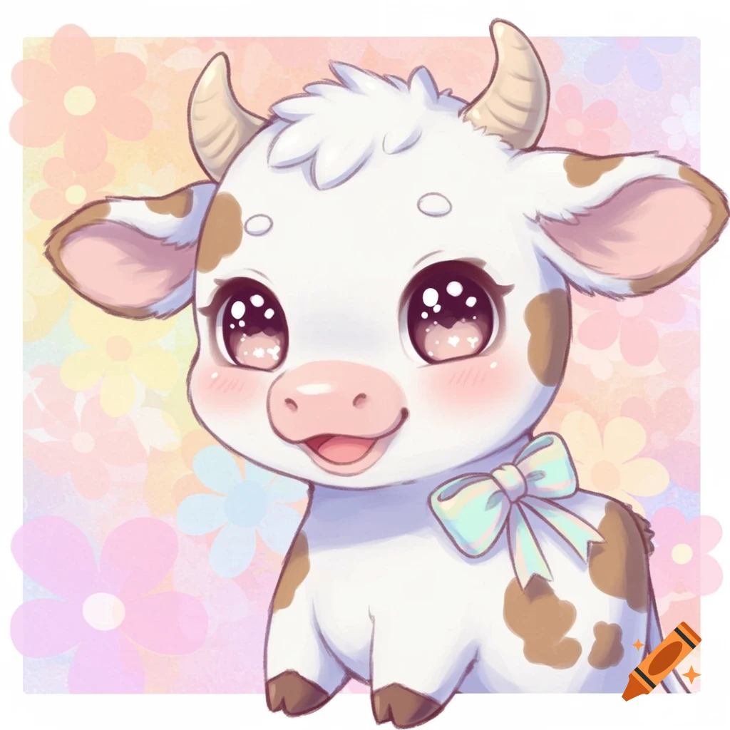 Kawaii cow illustration on Craiyon