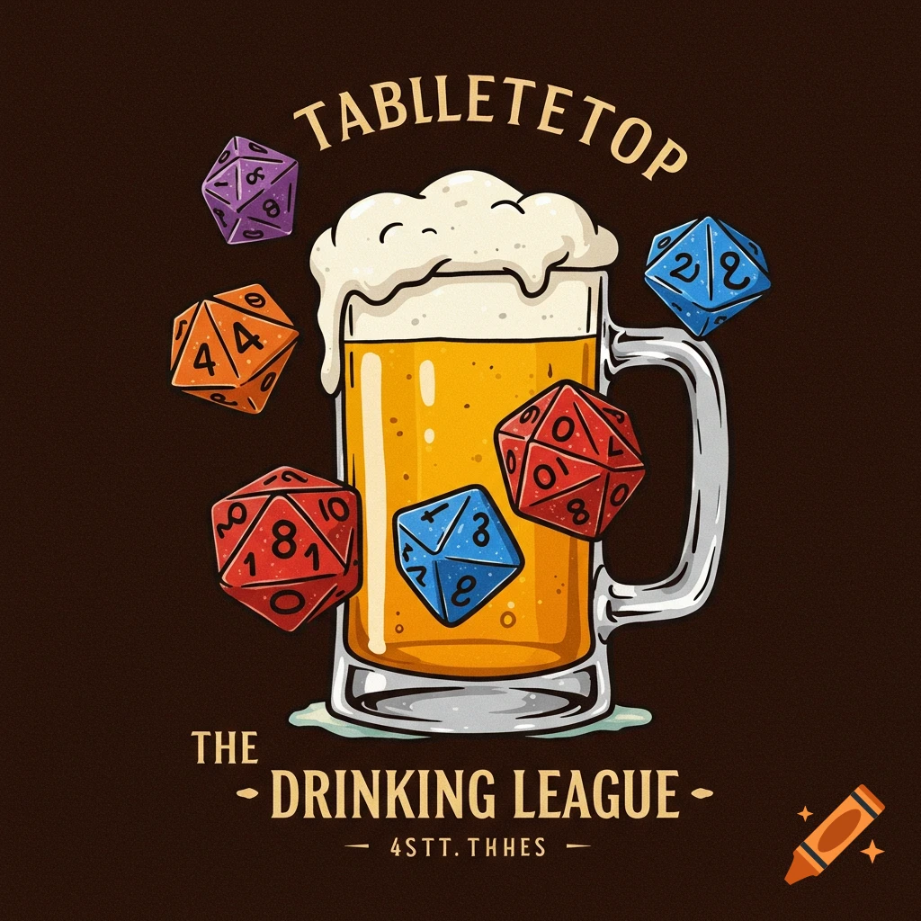 The Tabletop Drinking League logo with dice and beer mug on Craiyon