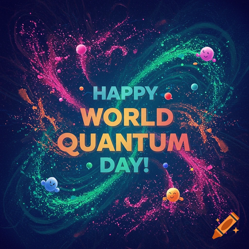 Abstract Image With Colorful Particles Cute Creatures And Text Happy