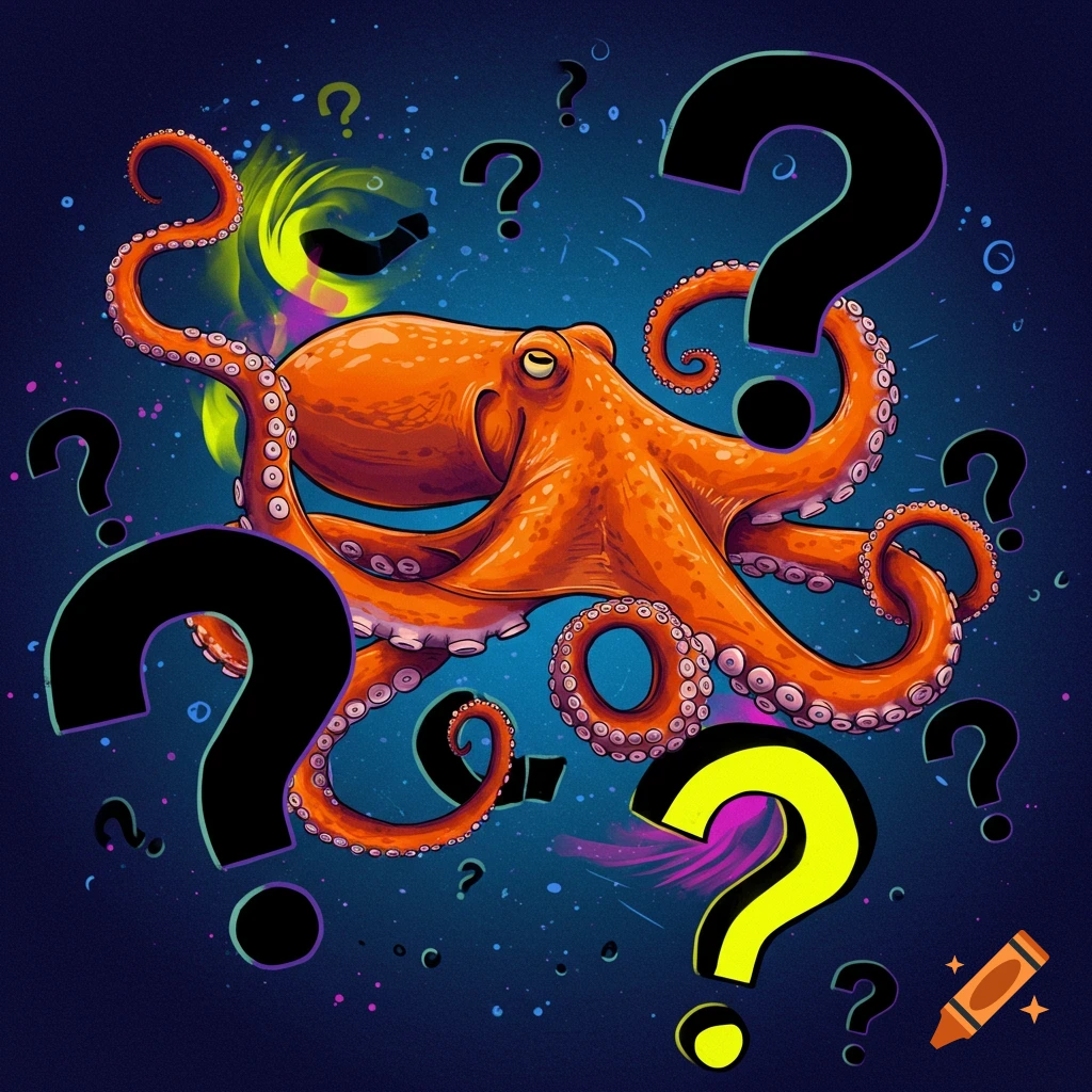 Pattern of orange, yellow, and blue question marks on a textured ...