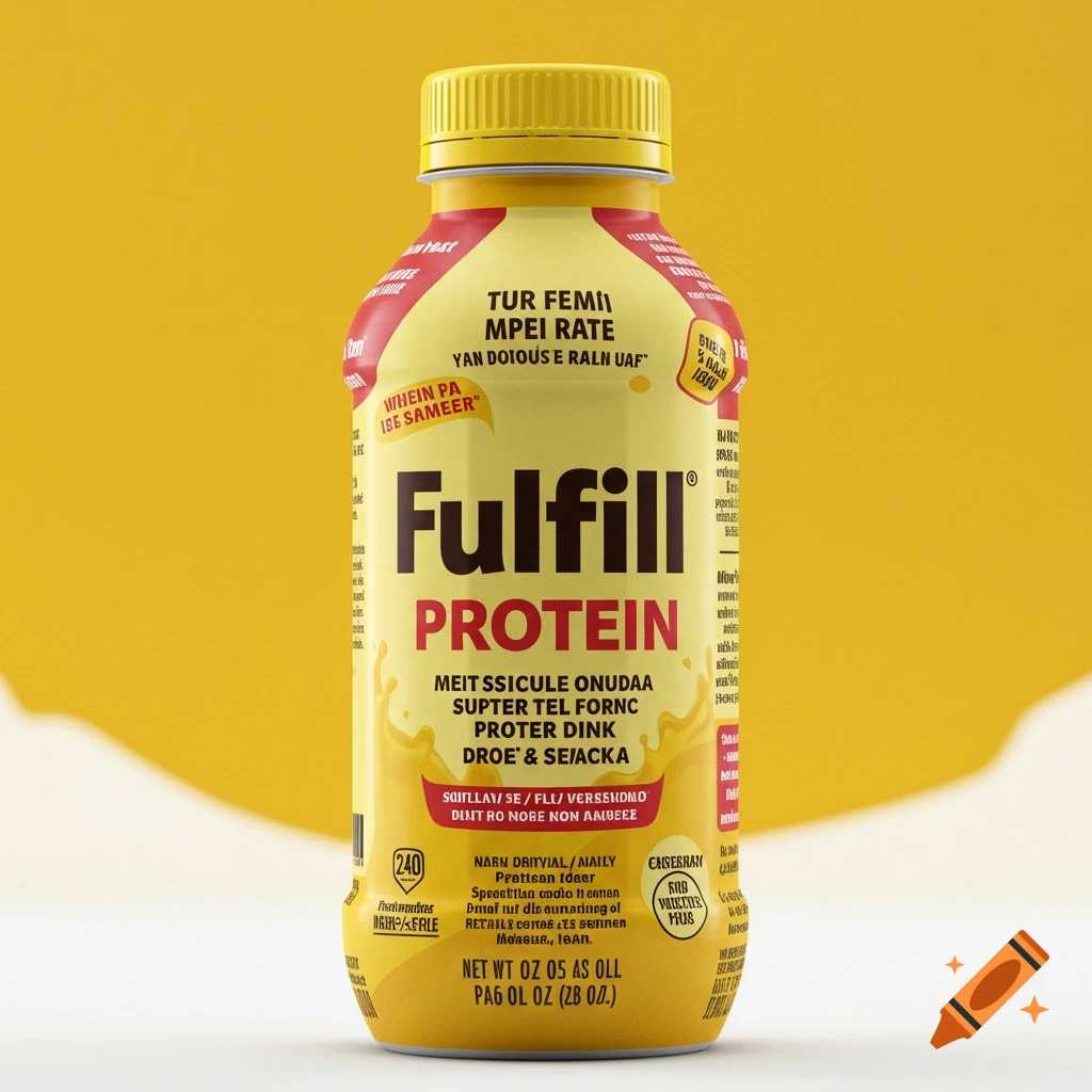 Fulfil brand protein drink with yellow, brown, and red design on Craiyon
