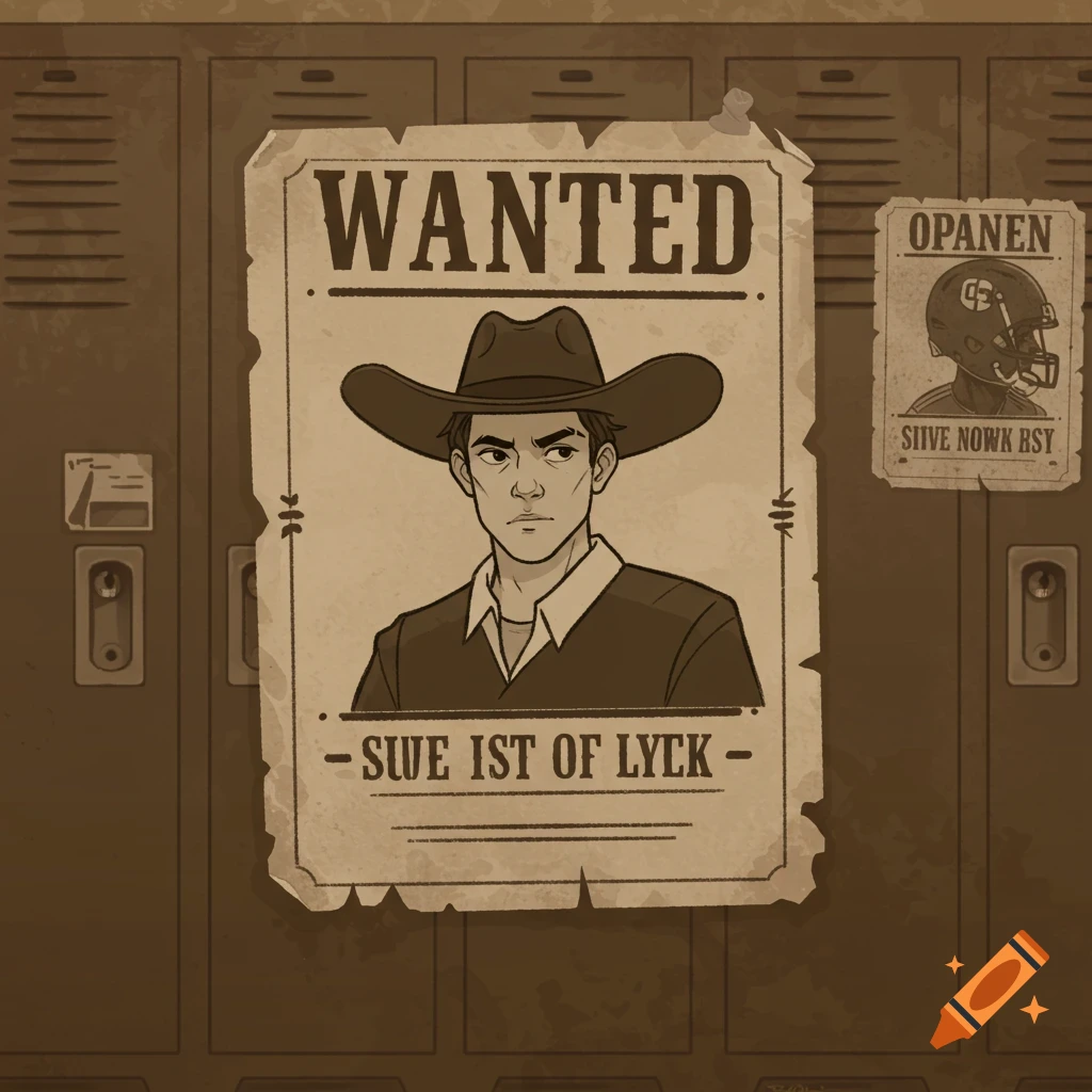Sepia-toned cartoon of a wanted poster featuring a man in a cowboy hat ...