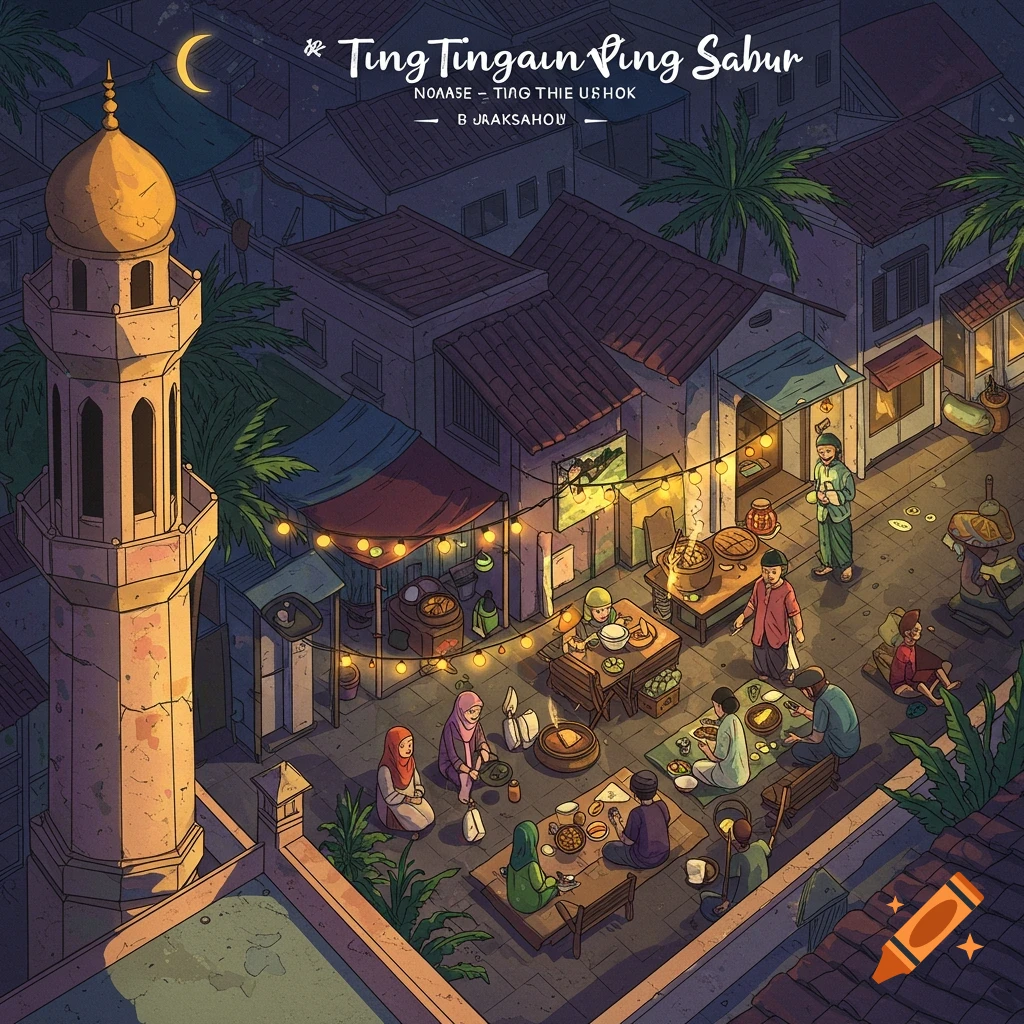 Tung tung tung tung sahur image description. Sahur is a meal eaten before dawn by Muslims during ...