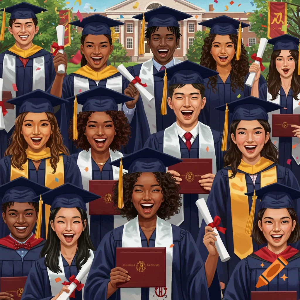 Collage of diverse graduating college students on Craiyon
