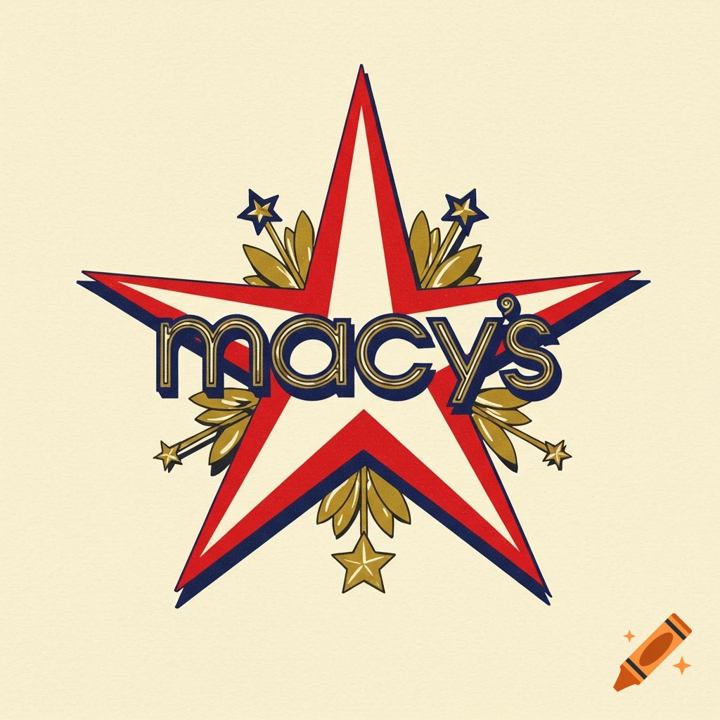 Retro style Macy's logo with a star and golden details. on Craiyon