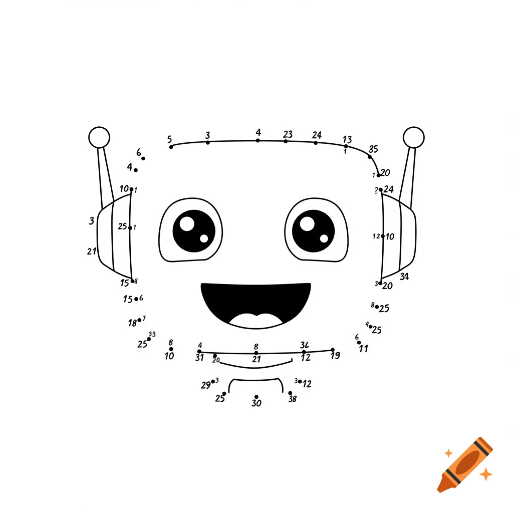 A black and white line drawing of a friendly robot face as a connect ...