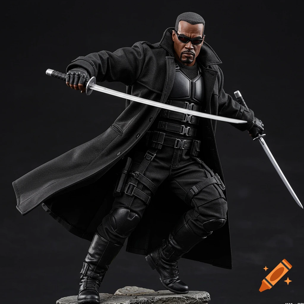 Realistic action figure of Blade holding two swords in an action pose ...