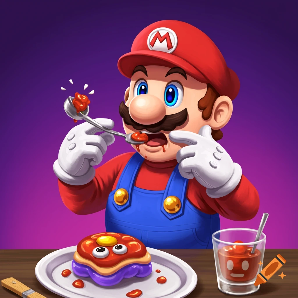 Mario eating pasta on Craiyon