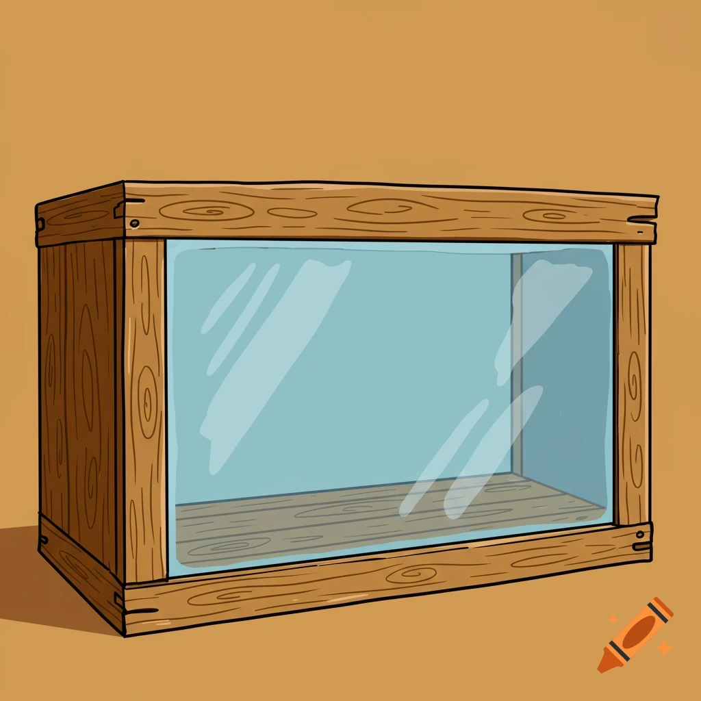 Cartoon fish tank with wooden frame on Craiyon