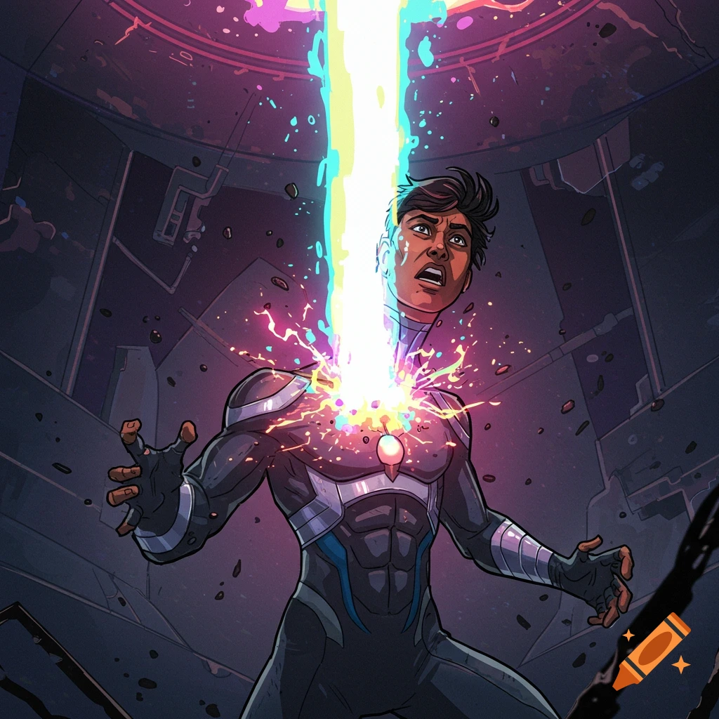 Cartoon illustration of a bald Black child flying through space in a ...