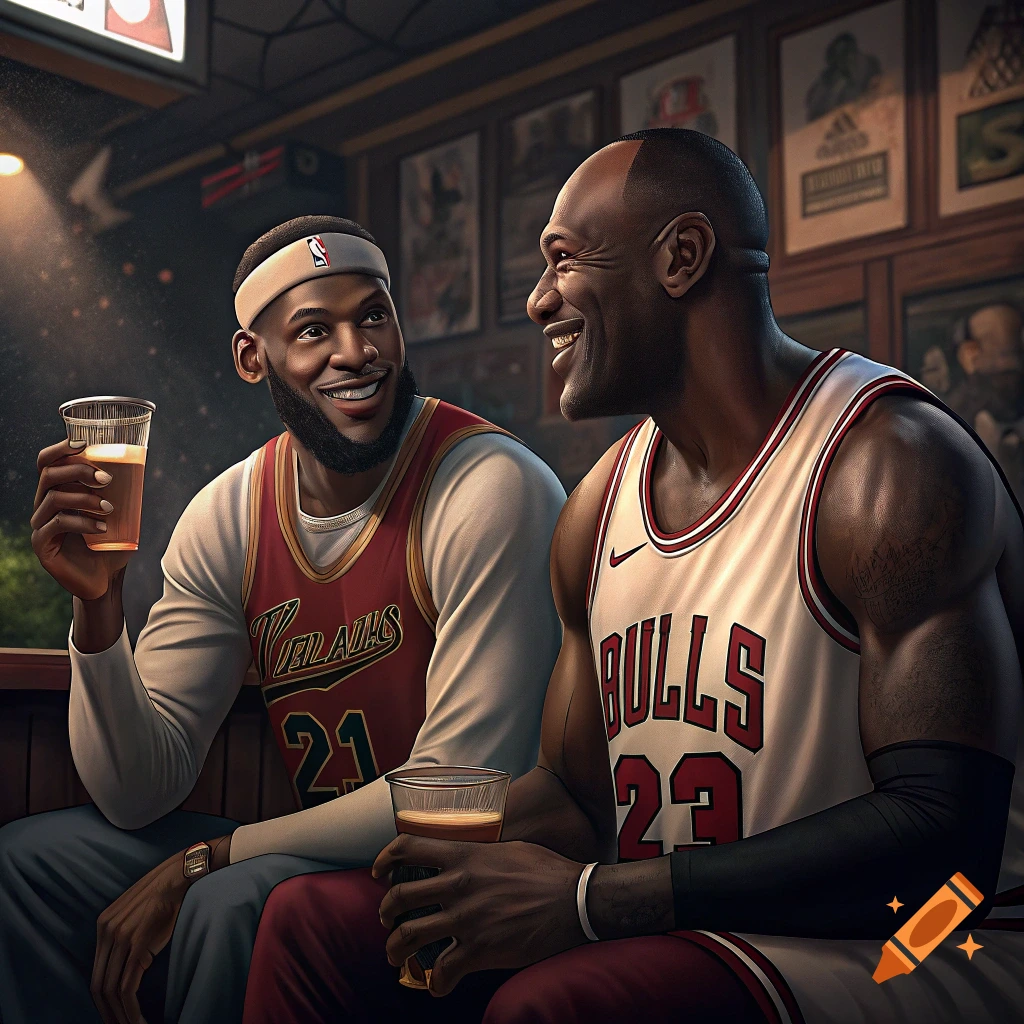 LeBron James holds a large watermelon slice while sitting at a table ...