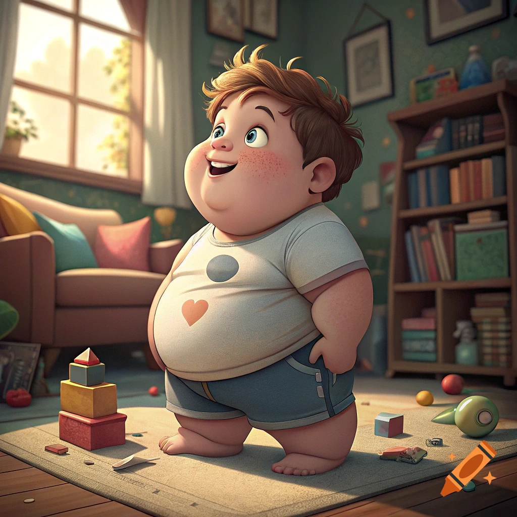 A cartoon baby with red hair and blue eyes smiles while lifting a ...