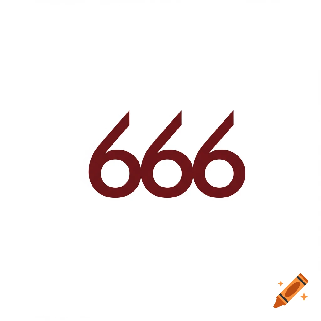 Dark red number 666 on a white background, styled as a logo. on Craiyon
