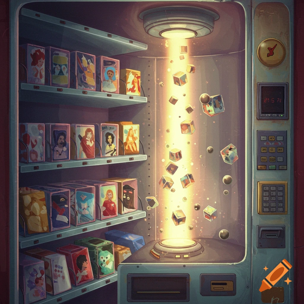 Surreal inside of a vending machine dispensing memories or time. on Craiyon